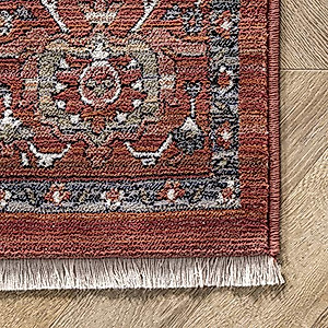 nuLOOM Oliveira Floral Medallion Fringe Area Rug, 5' 3" x 7' 7", Red
