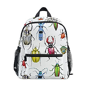 Fisyme Toddler Backpack Bugs Beetles School Bag Kids Backpacks for Kindergarten Preschool Nursery Girls Boys, M