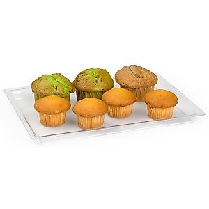 Set of 3, Plastic Food Tray with Textured Bottom, 14-3/4 x 1 x 10-3/4-Inch, Rectangular, Translucent