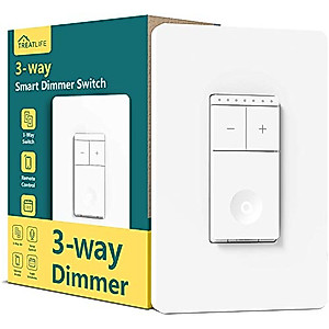 TREATLIFE 3 Way Smart Dimmer Switch 1 Pack, Single Pole Smart Switch Compatible with Alexa, Google Assistant, WiFi Light Switch Remote Control, Neutral Wire Needed, Schedule, No Hub Required