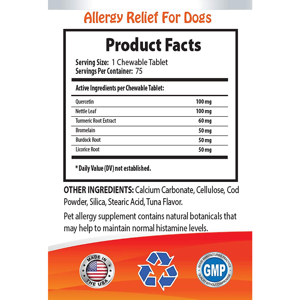 MY LUCKY PETS LLC Dog Allergy Immune Bites - Allergy Relief for Dogs Itch Relief Support - Key Ingredients - quercetin for Dog Allergies - 1 Bottle (75 Chewable Tablets)