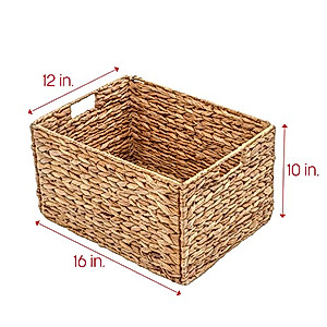 Large Foldable Rectangle Woven Wicker Basket Bins for Storage by Trademark Innovations (Set of 4)