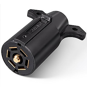 Spurtar 7 Pin Trailer Plug 7 Way Round RV Style Flat Blade Trailer Light Wiring Harness Trailer End Towing Replacement Connector Male End Adapter 12V Towbar-New Upgraded