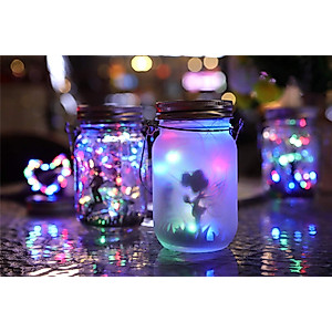 Solar Mason Jar Lights - Solar Fairy String Lights ,Lids with 8 Hangers.fairy lights solar powered outdoor waterproof ,for Mason Jar Décor ,christmas decorations,Patio Yard Garden Outdoor (No Jars)
