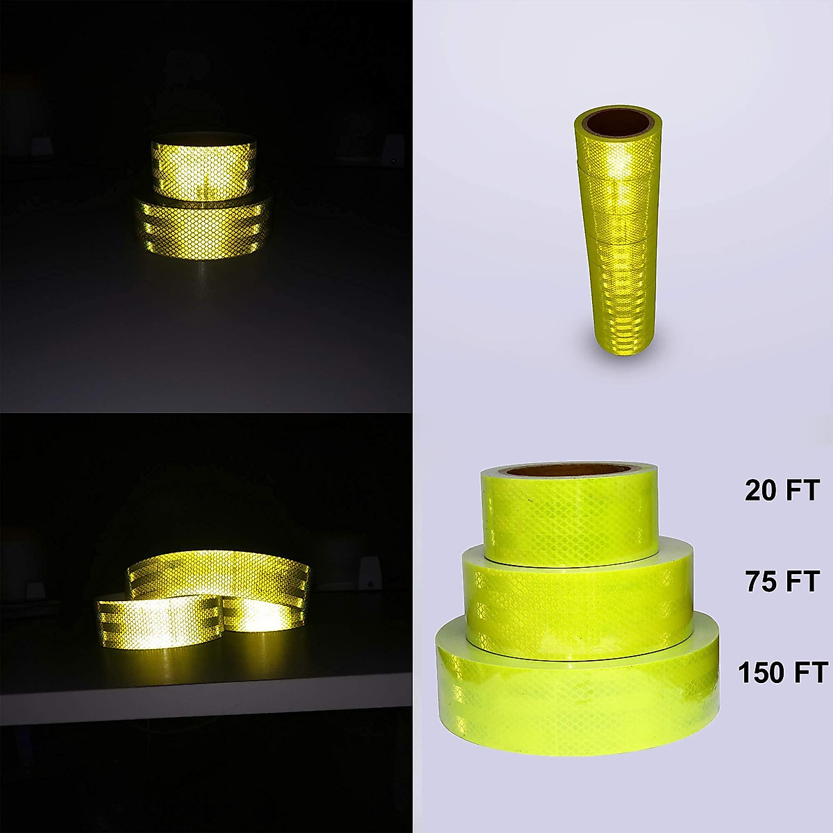 BERTAPES Yellow Reflective Tape,DOT-C2 Outdoor Safety Tape,High Viscosity, Waterproof, Fade Resistant,Durable,Reflector Conspicuity,Weather and Moisture Resistant,2 in × 20 FT