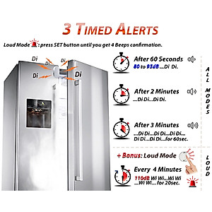 FRIDGGI - Fridge Door Chime with Delay, 60sec, 120sec, 180sec Delay Reminders, 80dB to 110dB, Freezer Door Alarm When Left Open (Black)