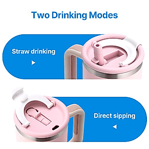 Bluwing 40 oz Tumbler Flip Straw Lid Replacement for Stanley Quencher, Spill Proof Tumbler 40oz Replacement Lid for Stanley Cup(Pink)
