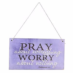 VOSAREA Wood Hanging Sign, Pray About Everything Worry About Nothing Sign,Wall Hanging Tag Wooden Hanging Board Letter Hanging Plaque Wall Art Decor Supplies with Rope