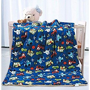 Elegant Homes Kids Soft & Warm Sherpa Baby Toddler Boy Sherpa Blanket Multicolor Cars Trucks Buses Printed Borrego Stroller or Toddler Bed Blanket Plush Throw 40X50# Cars
