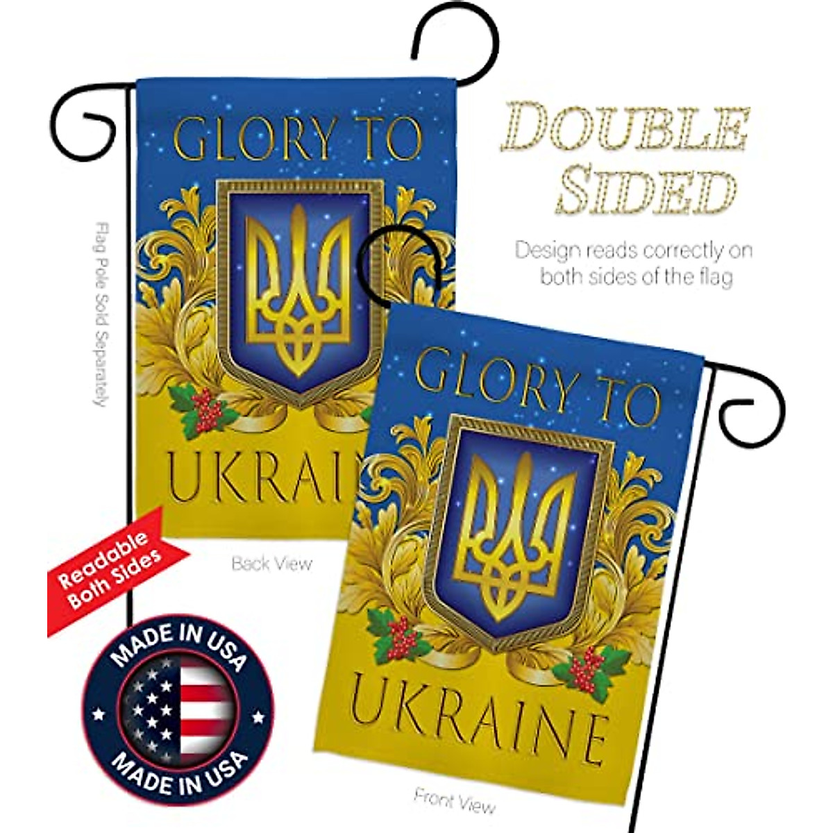 Ukraine Flag Glory to Ukraine Garden Flag Set Wood Dowel Support Cause Stand with Ukrainian House Decoration Banner Small Yard Gift Double-Sided, Made in USA