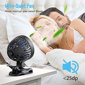 BESKAR Clip on Fan - 5000mAh Battery Rechargeable with CVT Speeds and Strong Airflow, Head Adjustable, Small Desk Fan Personal Quiet Fan for Office Stroller Outdoor
