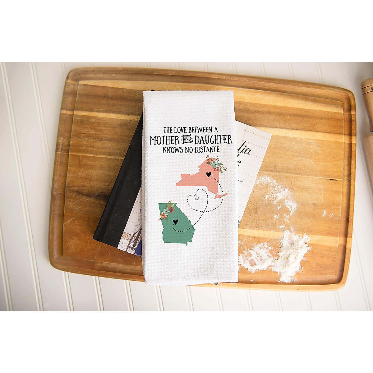 CANARY ROAD Personalized Kitchen Towel | Two State Mother Daughter | Gift For Mom | Gift For Her | Mother Present | Mothers Day Gift | Long Distance Map Gift | Unique Mom Gift | Gift for Daughter