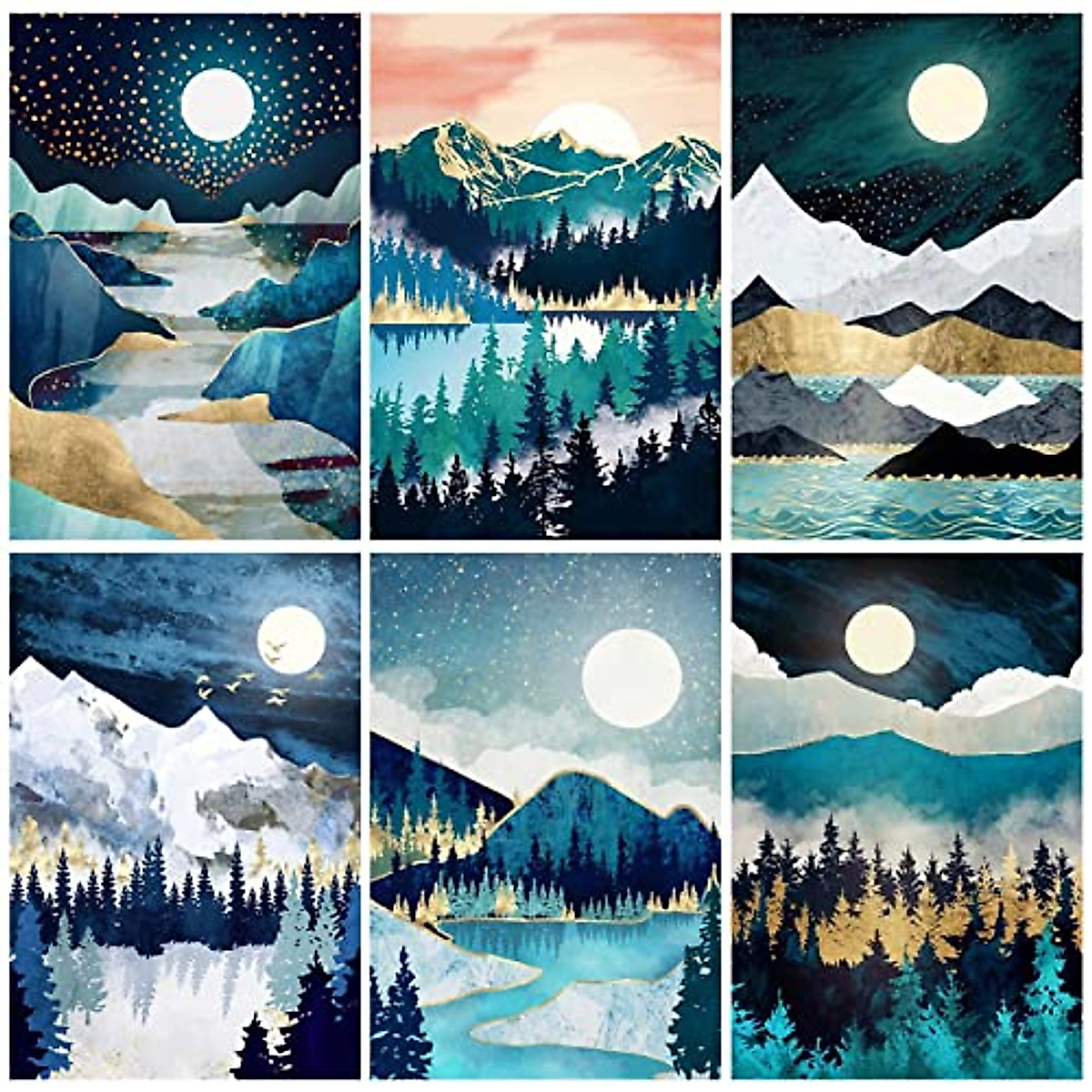 HUBENDMC 6 Pack Diamond Painting Kits for Adults,Diamond Art Kits with Tools & Accessories,5D Diamond Dots Gem Art Craft Kits-12 x 16 inch (Mountain)
