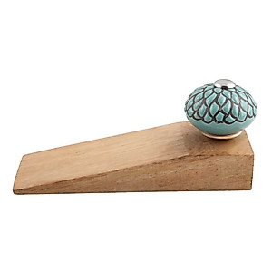 Indian Shelf Wooden Door Stopper | Handmade Green Door Wedge Stopper | Etched Stopper Door (13.97 Cm, 1 Piece)