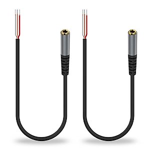 (2 Pack) 1ftReplacement 3.5mm Female Jack to Bare Wire Open End TRS 3 Pole Stereo 1/8" 3.5mm Jack Plug Connector Audio Cable for Headphone Headset Earphone Cable Repair