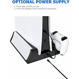 JDDWIN PS5 Vertical Charging Stand with Cooling Fan & Controller Hanger for PS5 Console,PS5 Stand Accessories with Dual Controller Charger and Game Rack Storage Organizer with 3 USB Ports
