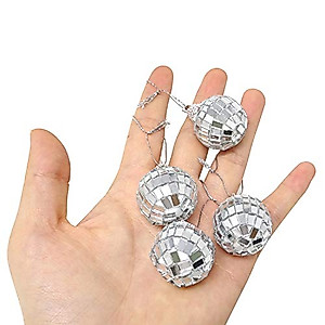 HONBAY 12PCS Mirror Disco Ball Tree Ornament Decoration with Fastening Strap for Home and Party (1.1 Inch)