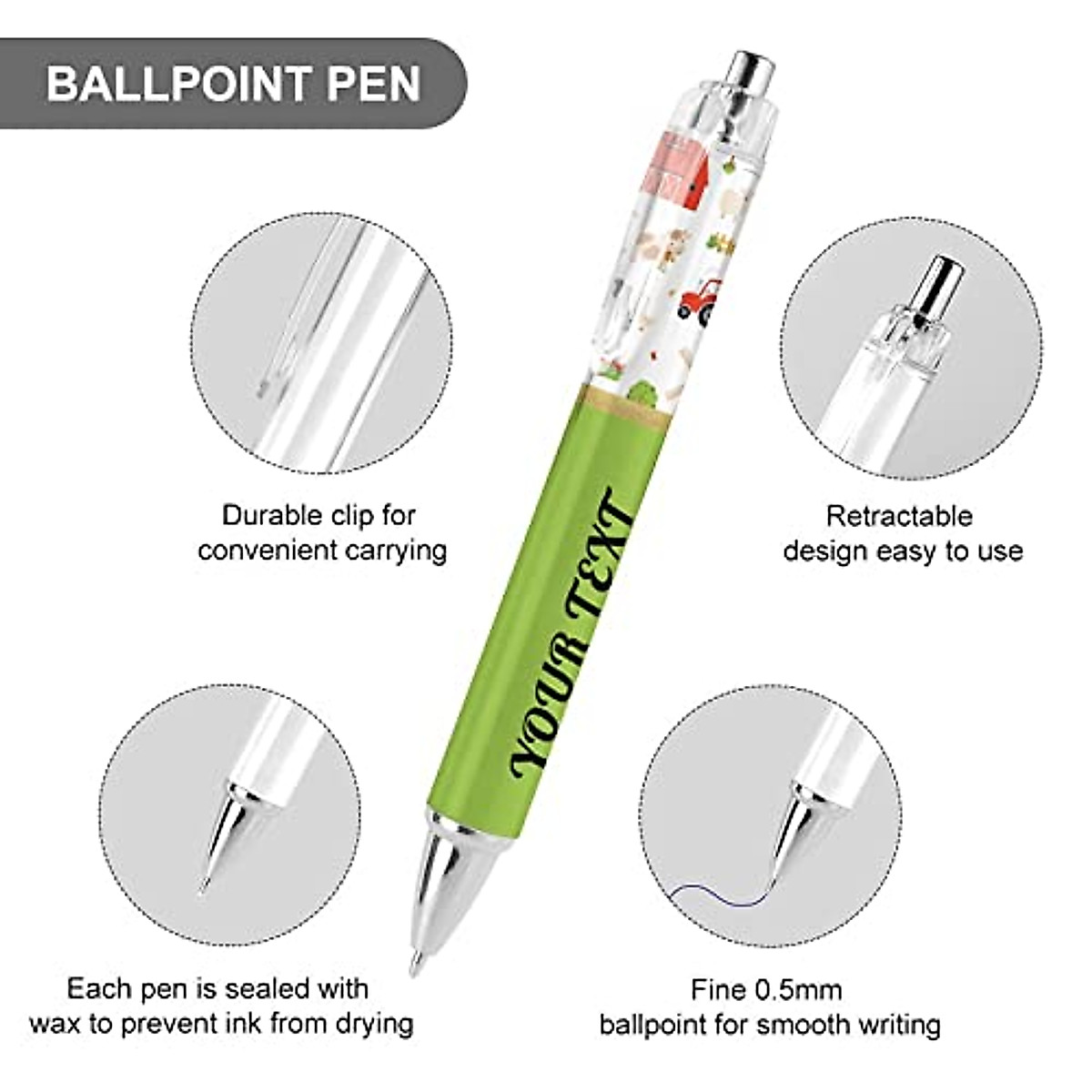 Personalized Custom Farm Animals Horse Pens with Stylus Tip, Customized Engraving Ballpoint Pens with Name Massage Text Logo, Gift Ideas for School Office Business Birthday Graduation Anniversaries Ch