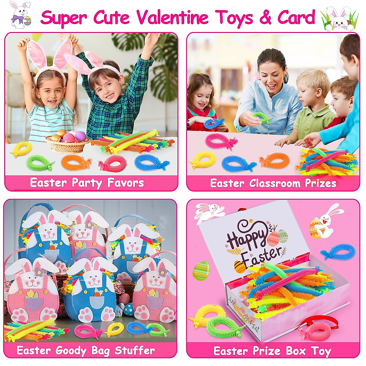 26 Pcs Easter Glow in The Dark Strechy Strings Toys Easter Basket Stuffers Gift for Kids Boy Girl Classroom School Sensory Fidget Bulk Toys Birthday Party Favors Goodie Treat Bag Egg Filler Hunt Game