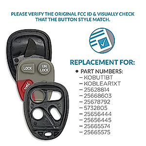 Keyless2Go Replacement for Key Fob Shell Case for GM Vehicles with FCC KOBLEAR1XT, KOBUT1BT - Shell Only