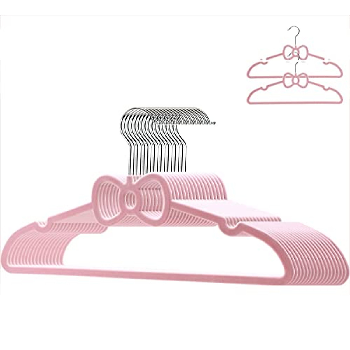 Velvet Hangers 20 Pack, 16" Non Slip Adult Hangers, 360 Degree Swivel-Hook, Ultra Slim Clothes Felt Hanger Space Saving, Durable & Cute for Coats, Jacket, Shirts, Dress (Velvet, Bow)