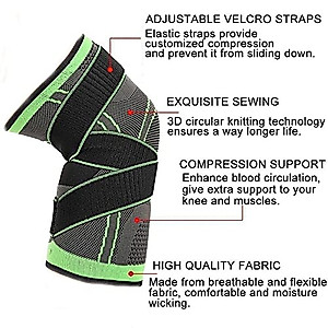 YCSM 1 Piece Set of Knee Support Protector, Compression Elastic Support Belt, Sports Knee Pads, for Running, Basketball and Volleyball (Color : Green 1PC Strap, Size : XXXL)