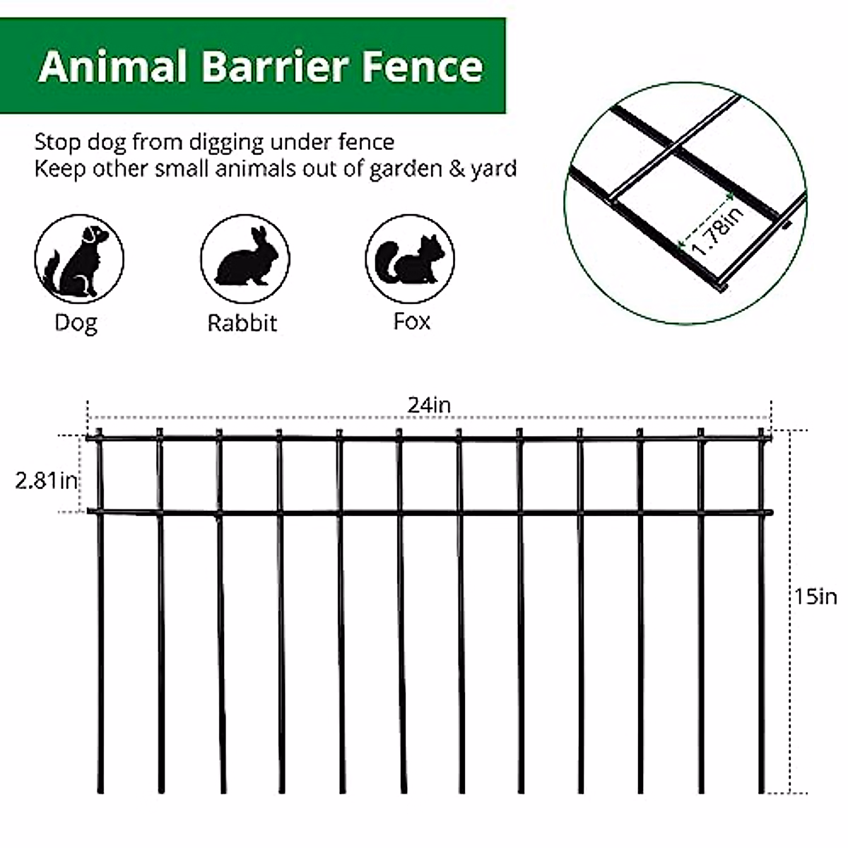 PioneerWorks 15-Pack Animal Guard Fence, 15in(H)*24in(L),Total 30FT,Easy Install, Pet and Wildlife Barriers, Garden Fencing,Metal Fence Panels with Ground Stakes for Outdoor Yard Protection