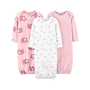 Simple Joys by Carter's Baby Girls' Cotton Sleeper Gown, Pack of 3, Light Pink/White, Elephants, 0-3 Months