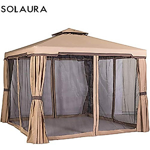 SOLAURA Patio Gazebo 10 x 10 FT for Garden, Outdoor Gazebo and Waterproof Canopy Tent with Mosquito Netting and Ventilate