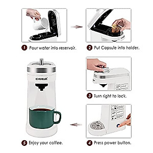 CHULUX Single Serve / Cup [Coffee] Maker Brewer for K-Cup & Ground & Tea Leaf, Travel Mini Coffee Capsules & Pods, 6 to 12Oz Brew, [Coffee] Machine with A Reusable Filter, White