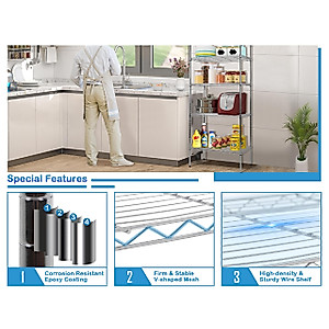 5-Tier Metal Wire Shelving Unit Tall Shelf Storage Rack NSF Certified Storage Shelves 500 Lbs Capacity Standing Utility Shelf for Laundry Kitchen Pantry Garage Organization Snack Shelf