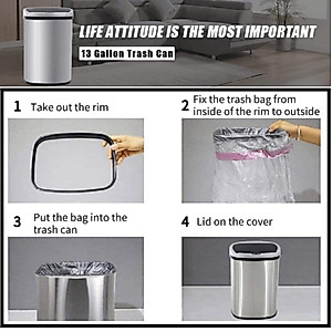 MKDLUFEI 13 Gallon Motion Sensor Trash Can, Brushed Stainless Steel, 13 Gallon Capacity, Touchless Garbage Can for Home Office