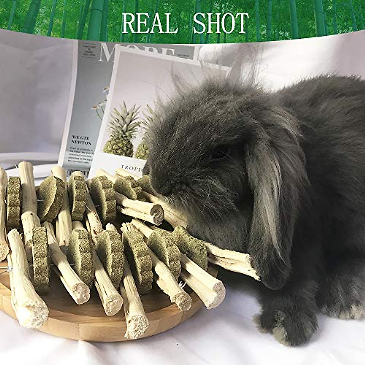 kathson Bunny Chew Toys for Teeth, Guinea Pig Wood Chews Chinchilla Apple Wood Bamboo Sticks Rabbit Organic Treats for Rodent Small Animals