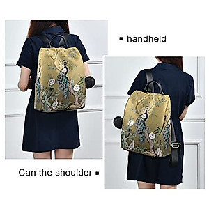 ALAZA Peacock and Peonies Backpack Purse for Women Travel Casual Daypack College Bookbag Work Business Ladies Shoulder Bag