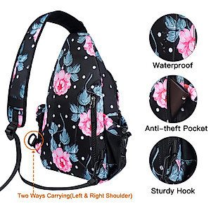 MOSISO Sling Backpack, Impatiens Crossbody Travel Hiking Daypack Chest Bag with Anti-theft Pocket, Black
