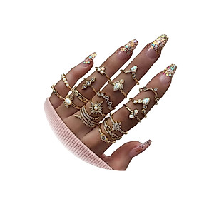 HUASAI Gold Rings for Women Non Tarnish Gifts Trendy Stuff Stackable Rings Boho Knuckle Rings Set Midi Pinky Rings Pack Trendy Turquoise Rings Christmas Gifts Stocking Stuffers(Ring A)