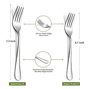 SANTUO Dessert Forks Set - 8-piece Stainless Steel Salad Forks Cream Fork Flatware Set Reusable for Household Use or Camping - Silver 6.7 Inches