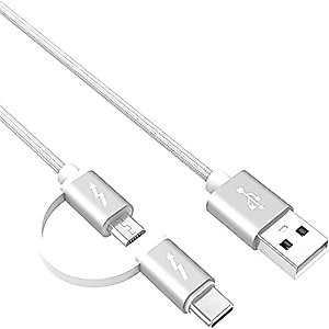 Nylon Braided Charger Cord Fit for OontZ Angle 3 (4th Gen)/Pro Dual/Ultra (4th Gen)/Pro/Shower/RainDance,Angle Solo Bluetooth Speaker Micro USB Type C 2 in 1 Charging Cable Power Supply Adapter