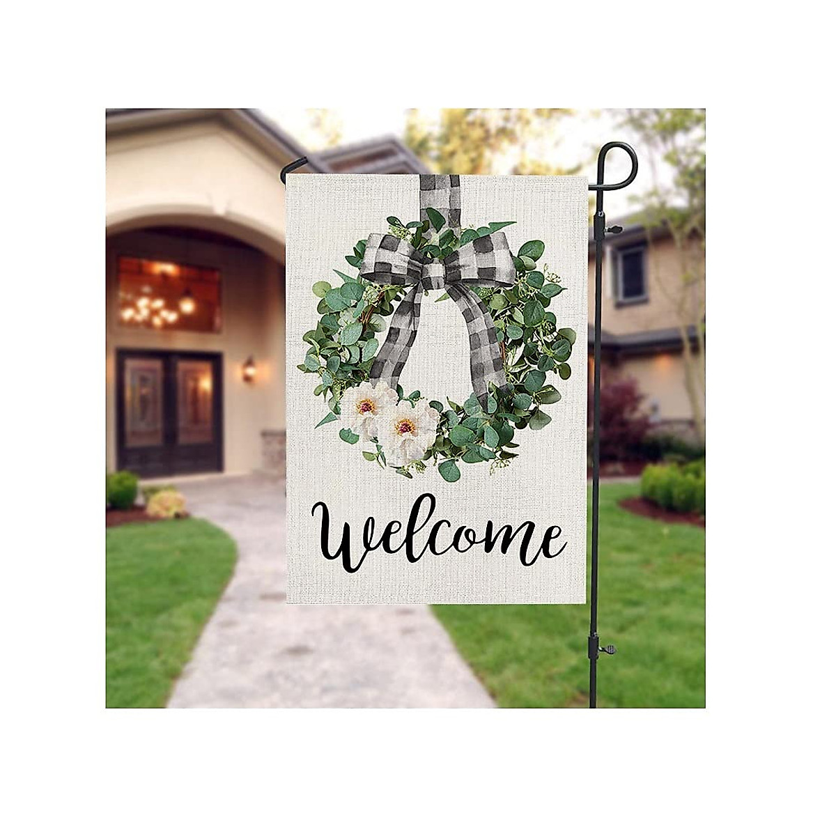 ELLIEMAPH Home Sweet Home Family Throw Pillow Covers 18x18 Inch Set of 4 Linen Decorative Cushion Cases for Bed Sofa Couch Decoration with Bonus 12x18 Inch Welcome Garden Flag