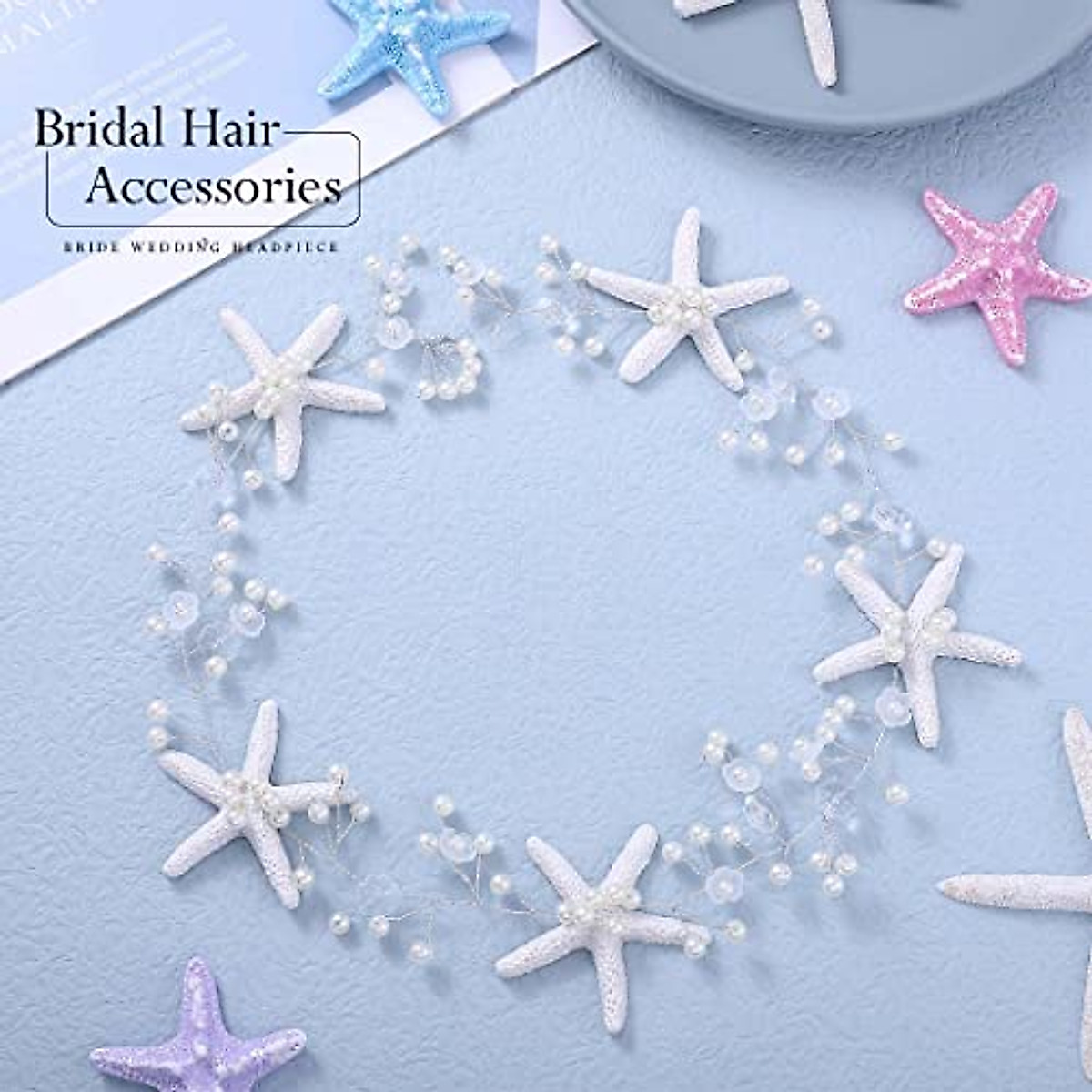 Unicra Starfish Bride Wedding Hair Vine Pearl Bridal Headband Headpiece Beach Wedding Hair Accessories for Women and Girls (A Silver)