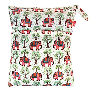 Damero 3pcs Pack Wet Dry Bag for Cloth Diapers Daycare Organizer Bag, Elephants