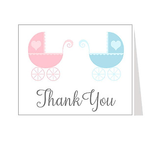 The Invite Lady Baby Shower Thank You Cards Twins Boy Girl Gender Reveal Notes With Envelopes (24 Count)