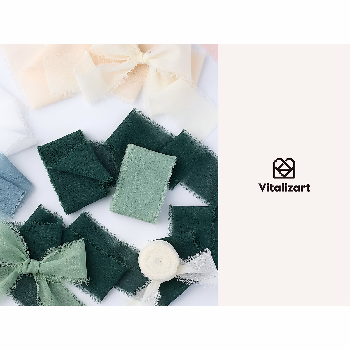 Vitalizart 15 Rolls 1.5" Chiffon Silk Ribbon Handmade Fringe Total 30 Yd Frayed Edges Ribbons for Wedding Invitations Bridal Bouquets Gifts Wrapping Crafts Holiday Decor