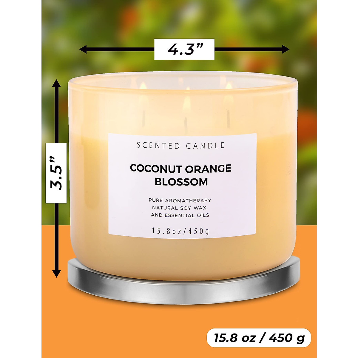Coconut Orange Blossom 3 Wick Candle | Highly Scented Soy Candles for Home 15.8 oz, Summer & Tropical Scented Candle | Aromatherapy Stress Relief Candle, Relaxing Clean Burning Candle for Women & Men