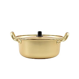 Alunsito Ramen Noodles Pot, Korean Noodle Ramen Pot, Aluminum Pot, Yellow Aluminum Stockpot, Instant Noodles Pot (20cm / 7.87in Pot)