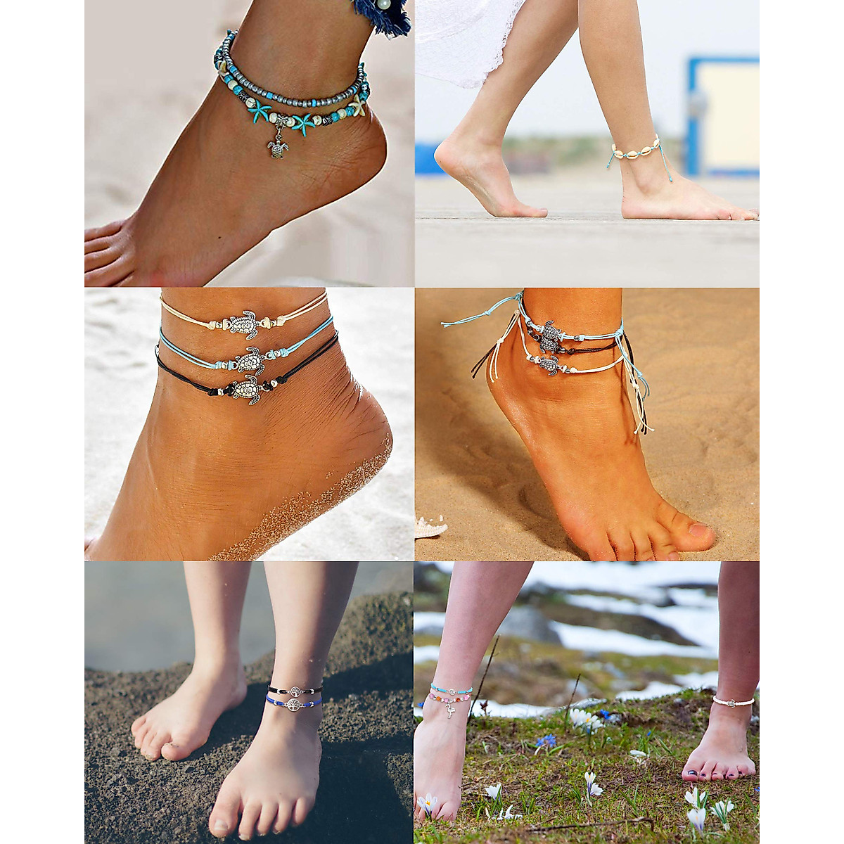 LOYALLOOK 18Pcs Anklet Bracelets for Women Ankle Chain Turtle Wave Anklet Beach Ankle Bracelets Foot Jewelry for Women
