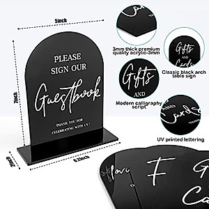 4pcs Acrylic Wedding Signs for Ceremony and Reception, 5x7 Inch Wedding Gift Table Sign, Guest Book Sign, Cards and Gifts Sign, In loving Memory Sign, Favors Please Take One, Wedding Entrance Signs with Holder (Modern Black Acrylic)