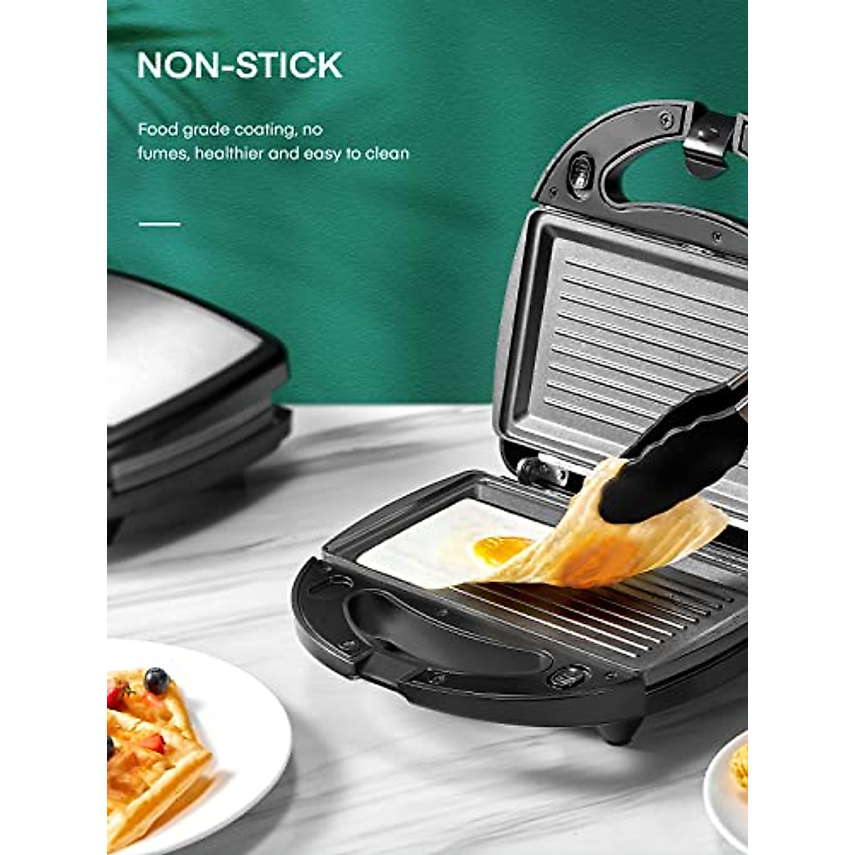 FOHERE 3-in-1 Sandwich Maker, Waffle Maker, Sandwich Grill, Portable Electric Panini Press with Removable Non-Stick Plates, LED Indicator Lights, Cool Touch Handle, Toaster, Grilled Cheese Machine