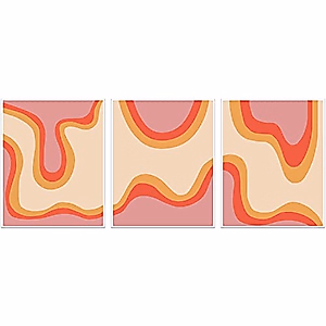 Preppy Aesthetic Abstract Wall Art - 8x10 Inches Unframed Set of 3 Pink And Orange Posters For Room Aesthetic – Wall Decor for Bedroom, Living Room - Cute Room Decor Things for Teen Girls - Mid Century Modern Decor - Eclectic Wall Decor, Preppy Room Decor