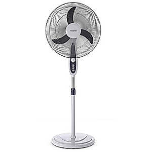 COSTWAY Pedestal Fan, 18-Inch Adjustable Height Standing Fan, 3-Speed Digital Control, Oscillating Fan with Timer for Home, Office